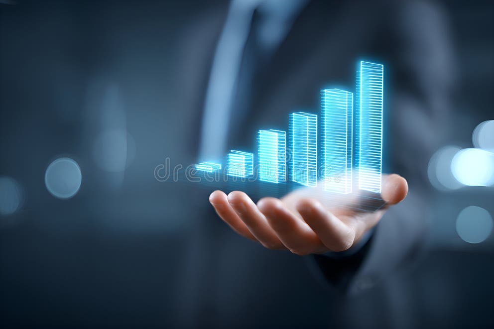 Visual Representation of Growth: an Individual Holding a 3D Graph Icon ...