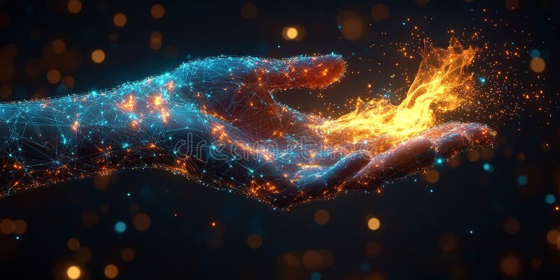 Visual Representation of a Hand Manifesting Fire in a Digital Art Style ...