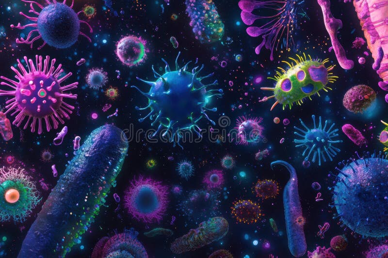 Array of Diverse Bacteria and Microbes Showcasing Vibrant Colors in a ...