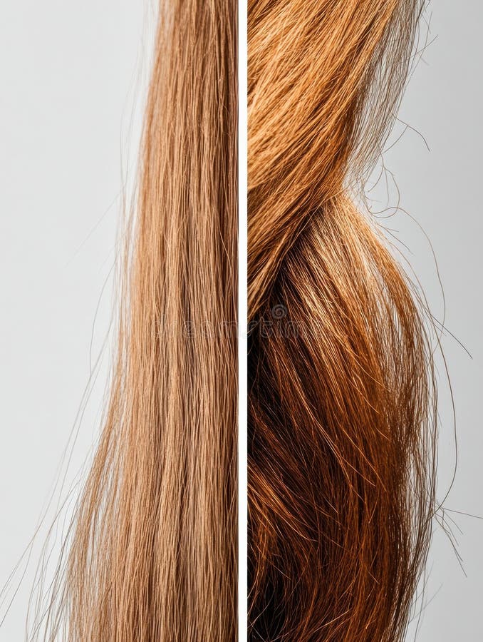 Comparison of Healthy and Brittle Damaged Hair Strands Showcasing ...