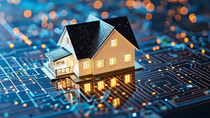 Visual Representation of a House on a Digital Circuit Board Showcasing ...