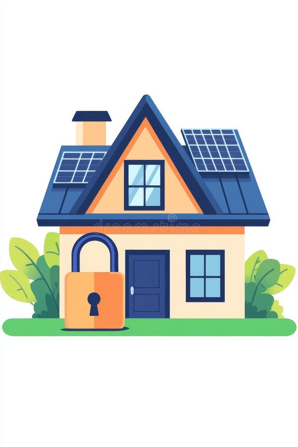 A Visual Representation of a House with Solar Panels and a Security ...