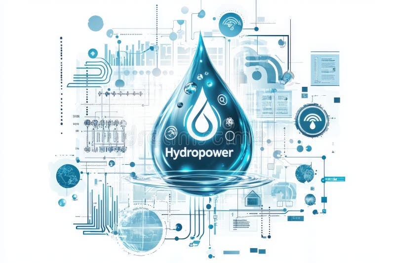Hydropower Technology Concept with Digital Elements and Blue Graphics ...