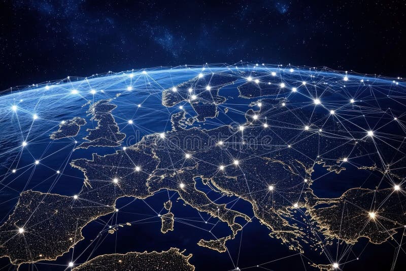 Global Network Connectivity of Europe Stock Illustration - Illustration ...