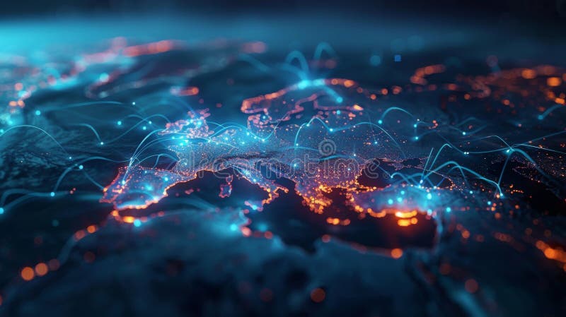Visual Representation of Interconnected Networks Over Europe Using Blue ...