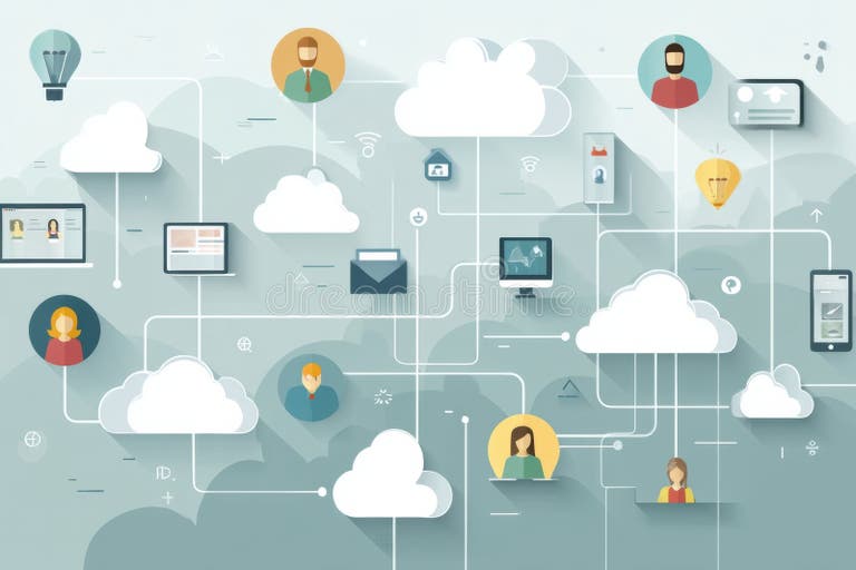 Connected Network of Users and Cloud Icons Showcasing Modern Digital ...