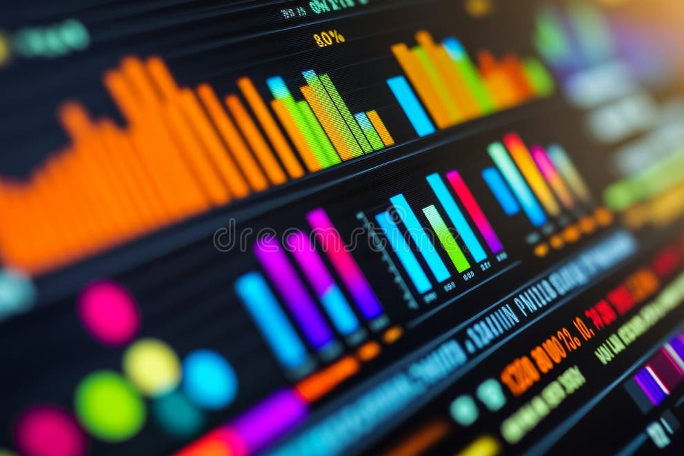 Visual Representation of Key Metrics through Colorful Bar Charts on a ...