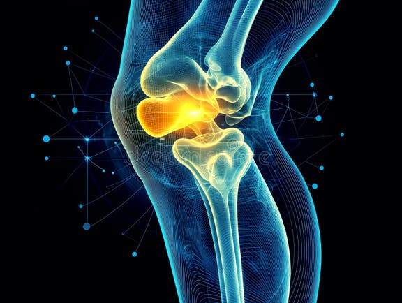 Visual Representation of a Knee Joint with an X-ray Effect, Emphasizing ...