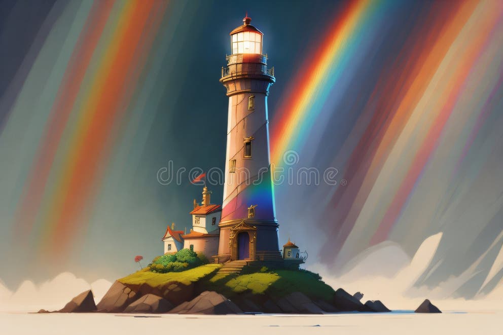 Visual Representation of a Lighthouse Projecting Colorful Lights ...