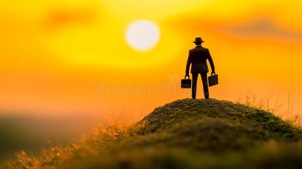 Visual Representation of a Man Figure Facing the Horizon As the Sun ...