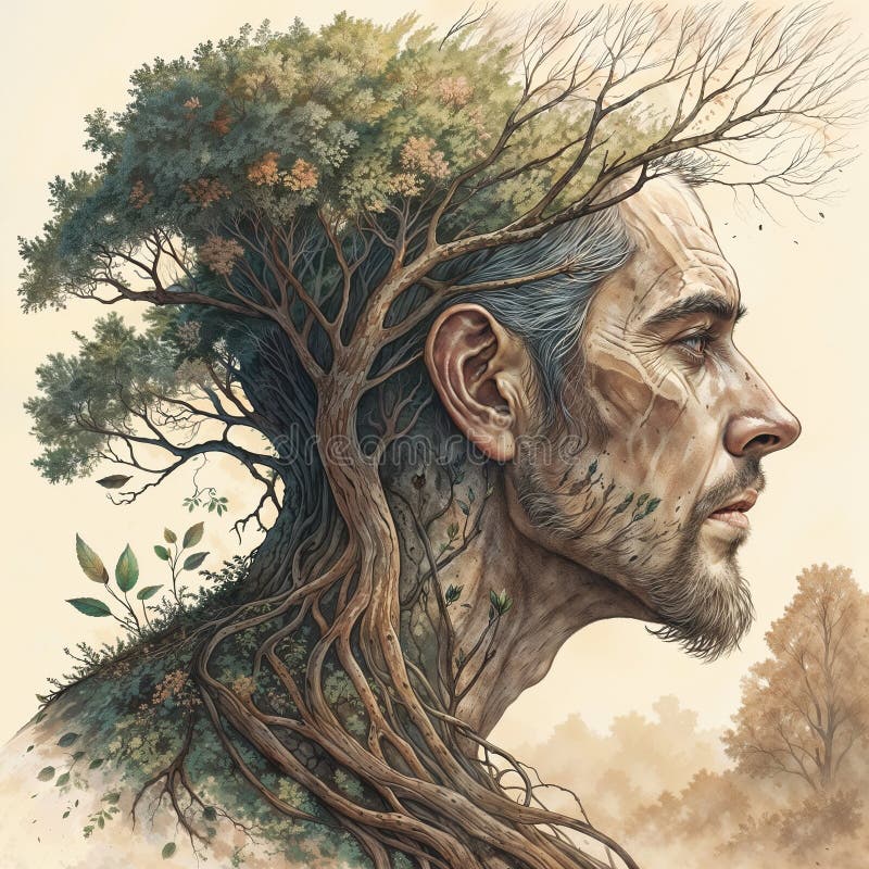 Artistic Portrait of a Man with a Tree Integrated into His Profile ...