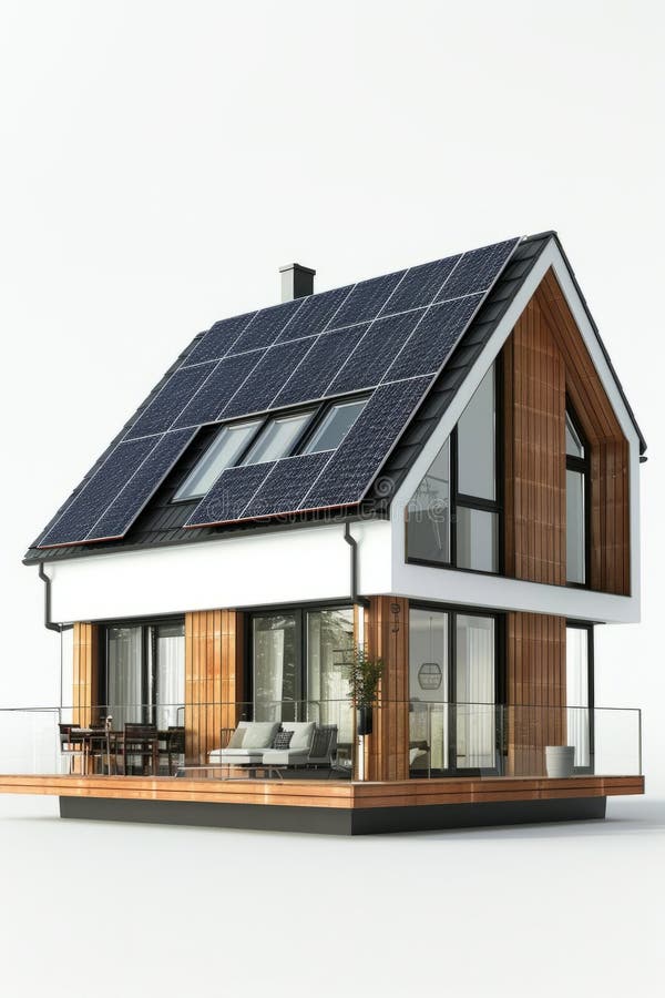 Visual Representation of a Modern House with Solar Panels, Emphasizing ...