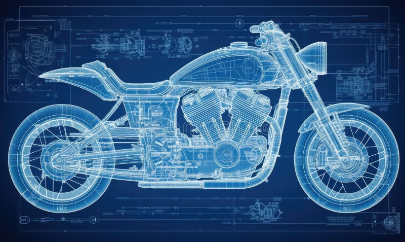 Visual Representation of Motorcycle S Intricate Details in a Blueprint ...