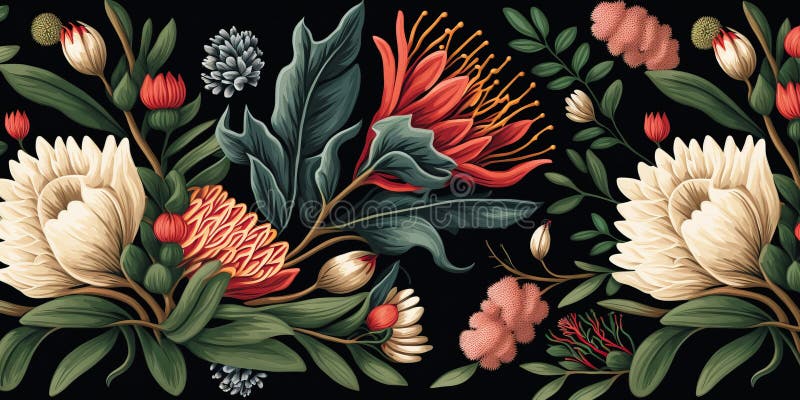 Illustration of a Floral on Black Background. Wallpaper. Generative AI ...
