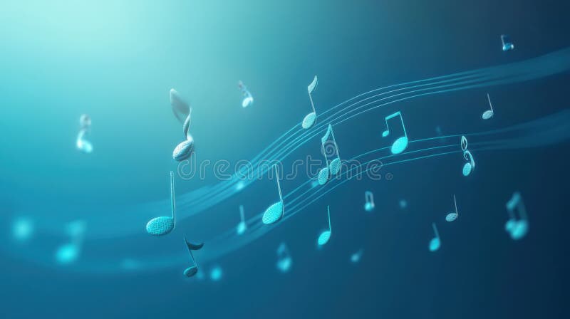 Visual Representation of Musical Notes Flowing through a Serene Blue ...