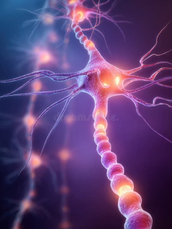Nervous System Diagram with Glowing Synapses and Gradient Background ...