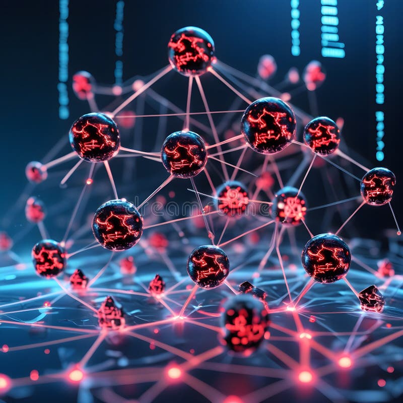 3D Rendering Showcasing a Network of Interconnected Red Spheres Against ...