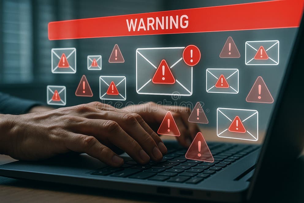 Warning Security Alert Email Spam Phishing Attack Concept on Laptop ...