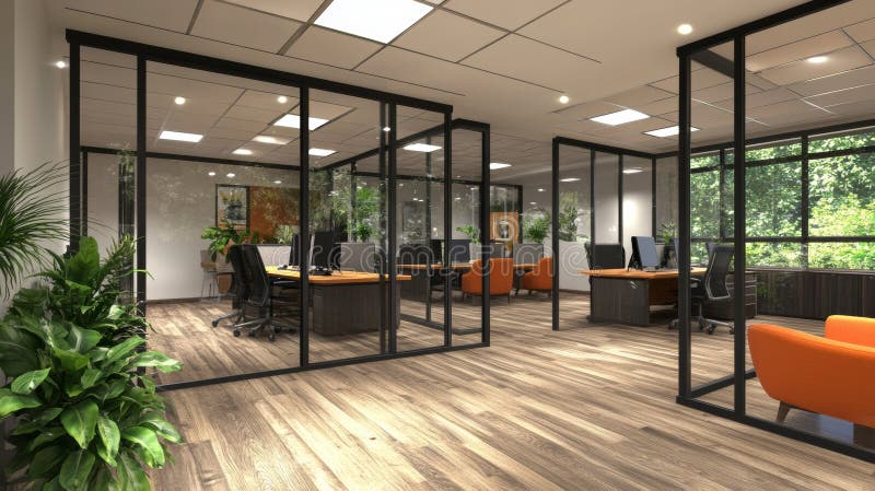 A Visual Representation of an Open-concept Office Featuring Glass Walls ...