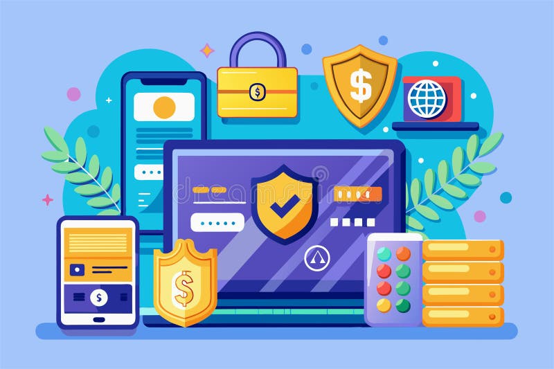 A Visual Representation of Safe Online Payments Featuring Devices and Security Symbols ...