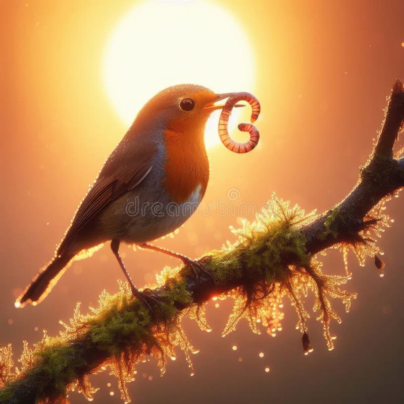 Visualisation of the Expression "Early Bird Catches the Worm." Stock ...