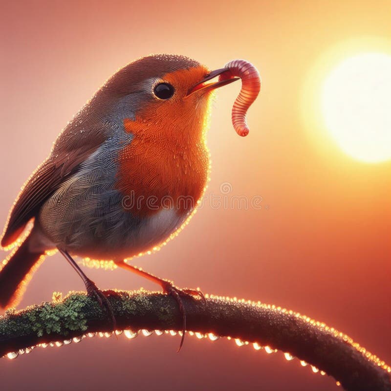 Visualisation of the Expression "Early Bird Catches the Worm." Stock ...