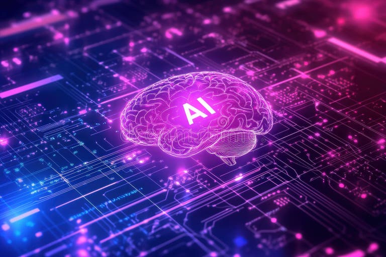 A Vibrant Digital Landscape Showcases a Brain Fused with Circuit ...