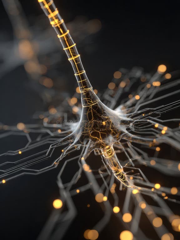 Stylized Circuit Board Transitions into Nerve Structures Highlighting Technology and Biology ...