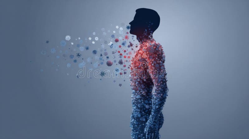 Cold Symptoms Illustrated within Human Silhouette Highlighting Upper ...