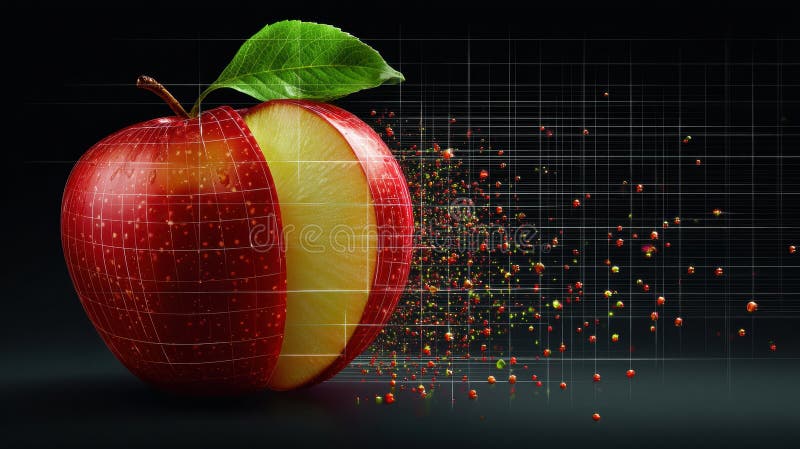 Sliced Apple with Digital Grid and Nutrition Points Illustrating Smart ...