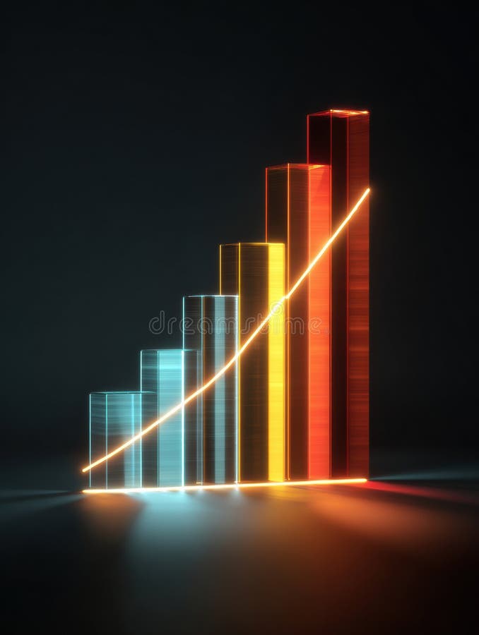 Stacked Bar Chart with Light Trail Illustrating Growth on Dark Neutral ...