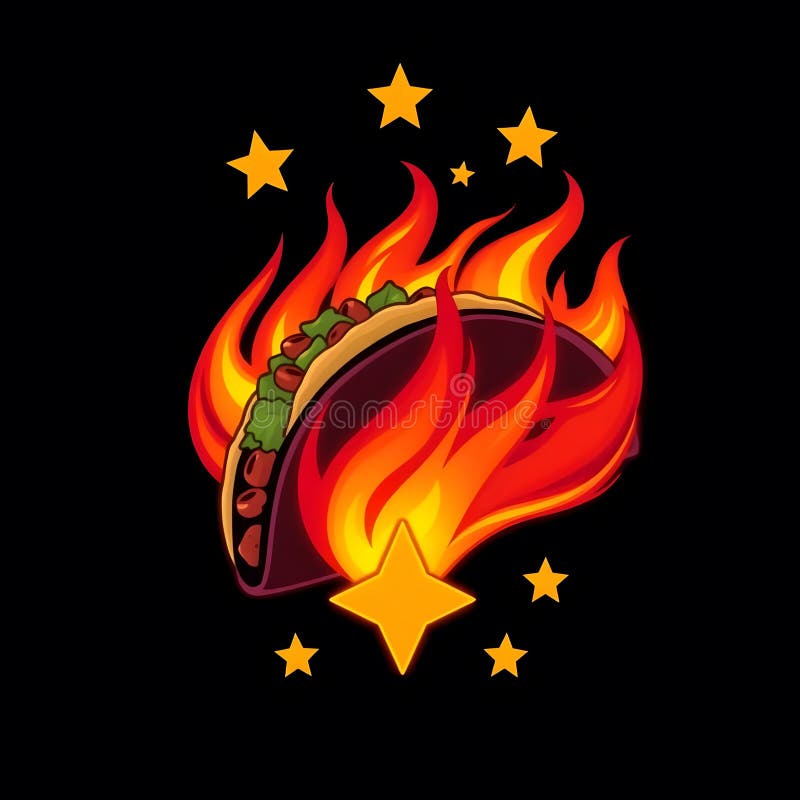 Visual Representation of a Taco on Fire with Stars, Conveying ...