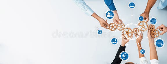 Collaboration and Teamwork Concept with Gears and Icons Representing ...