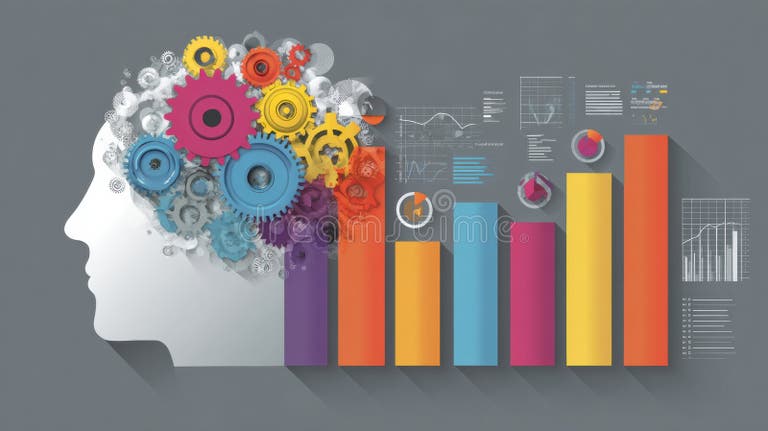 Visual Representation of Thought Processes with Colorful Gears and Bar ...