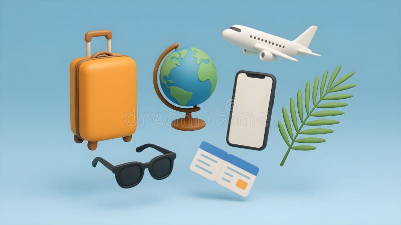 Visual Representation of Travel Essentials Including Luggage, Globe ...