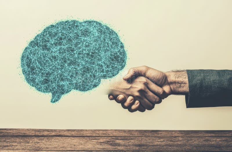 Virtual Brain Handshake Concept with Human Interaction Stock Photo ...