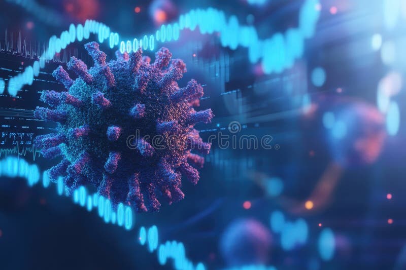 Visual Representation of a Virus with Digital Elements Showcasing Data ...