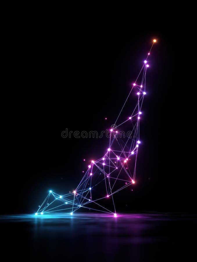 Wireframe Graph Glowing with Neon Colors Shows Upward Growth Against a ...