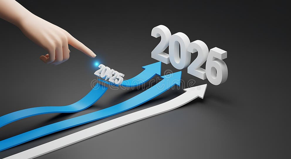 Visual Representation of the Years 2025 and 2026 with Arrows and Finger ...