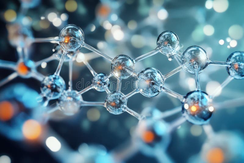 Complex Molecular Structure with Linked Atoms and Glowing Spheres in a ...
