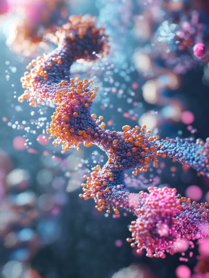 Close Up View of a Molecular RNA Chain Surrounded by Various Viruses ...