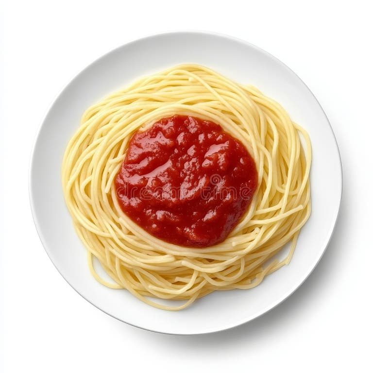 Visual of a Scrumptious Plate of Spaghetti with Tomato Sauce on a White ...