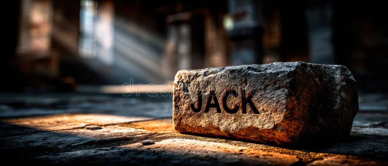 The Name JACK Carved into an Ancient Stone Wall with Dramatic Lighting ...