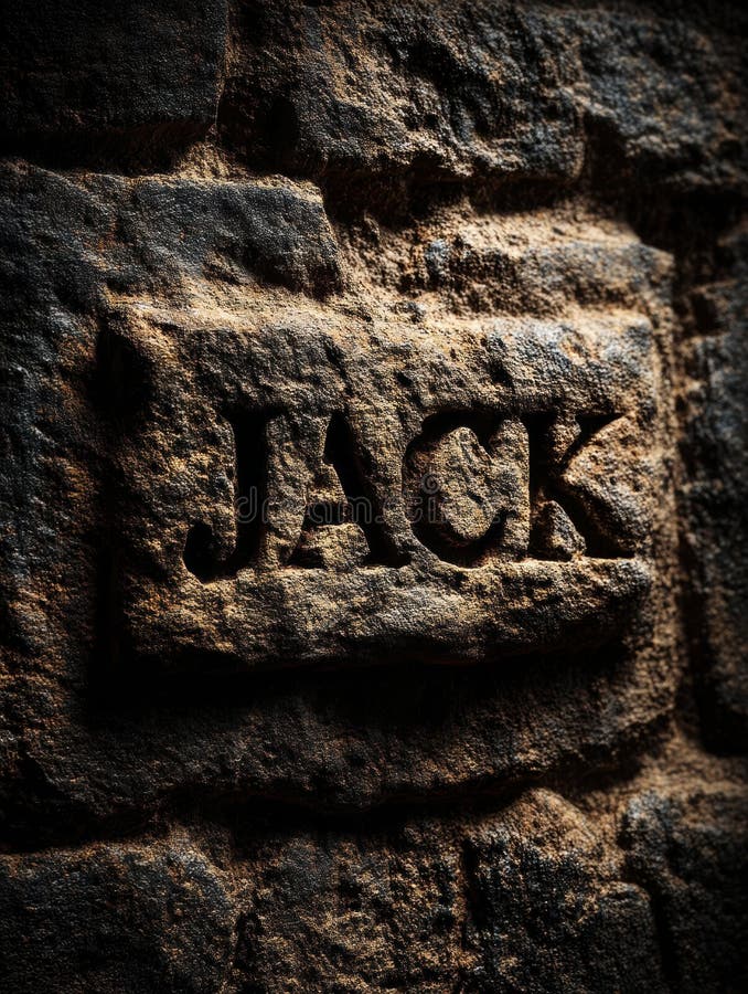 The Name JACK Carved into an Ancient Stone Wall with Dramatic Lighting ...