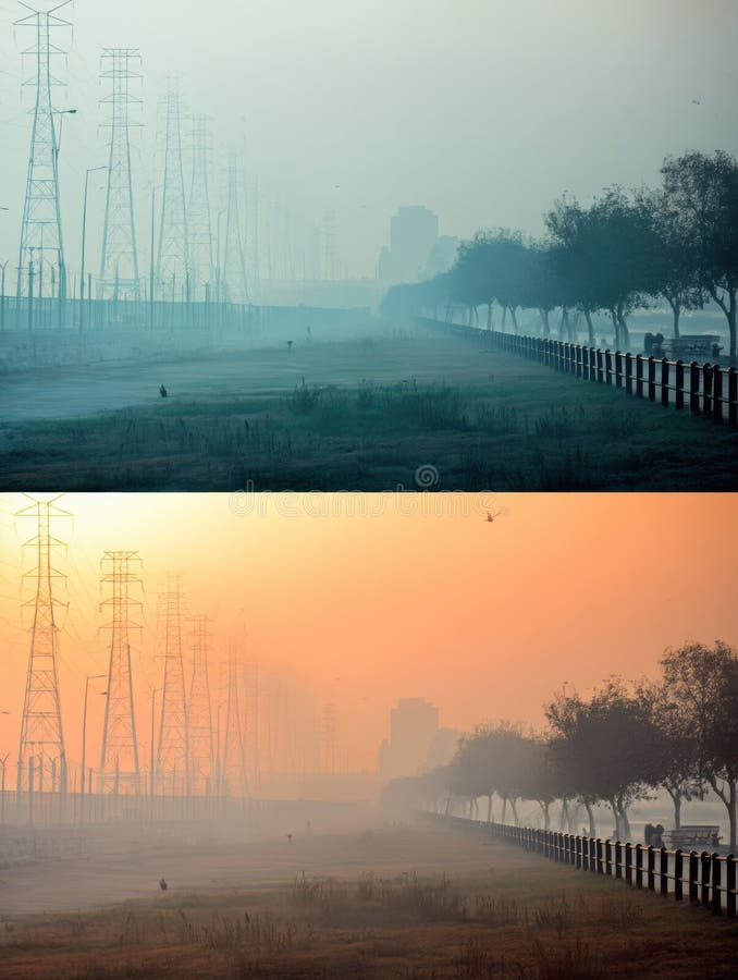 Transition from Clear Healthy Landscape To Dark Smoke-Filled ...