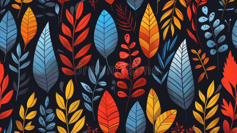 Colorful Leaf Patterns on Dark Background in Modern Design Stock ...