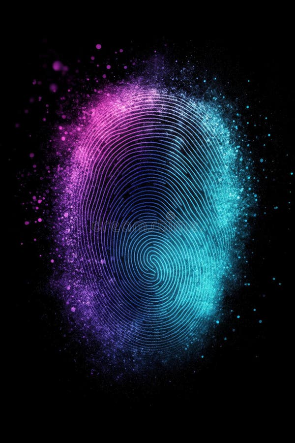 Digital Fingerprint Design with Vibrant Colors and Glowing Particles on ...