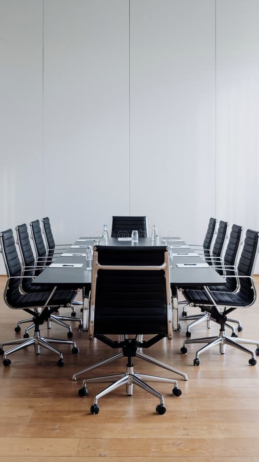 Sleek Conference Room with Long Table and Black Chairs, Minimalist ...