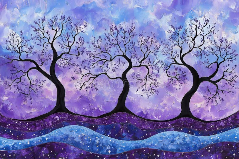 Visual - Snowy Nighttime Forest Scene with Stars and Trees in a Winter ...