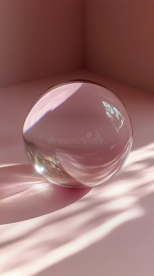 Visual of a Translucent Sphere Resting on a Serene Pink Surface Stock ...